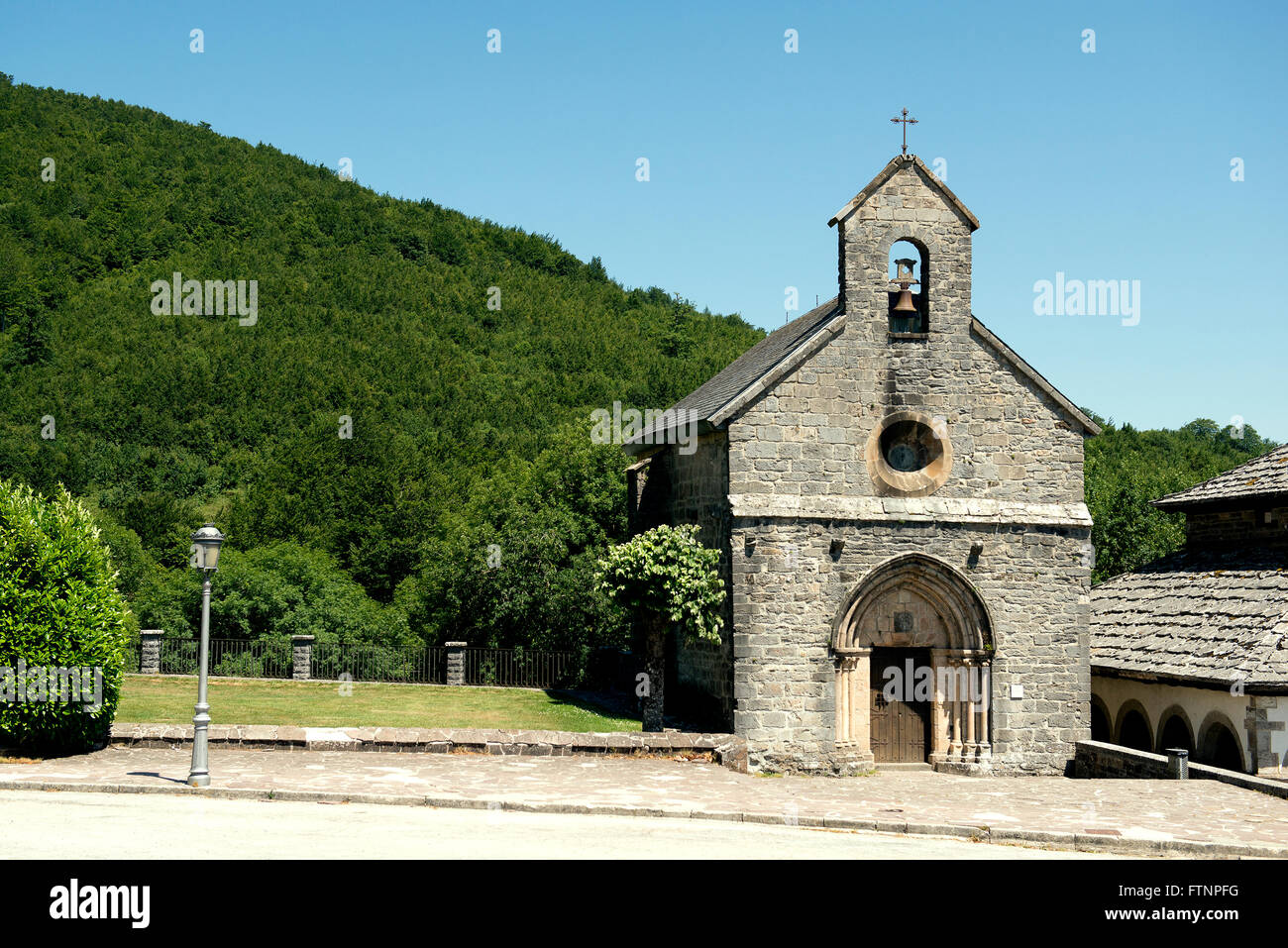 Gothic Chapel Santiago or los Pelegrinos in Roncevaux village, on St ...