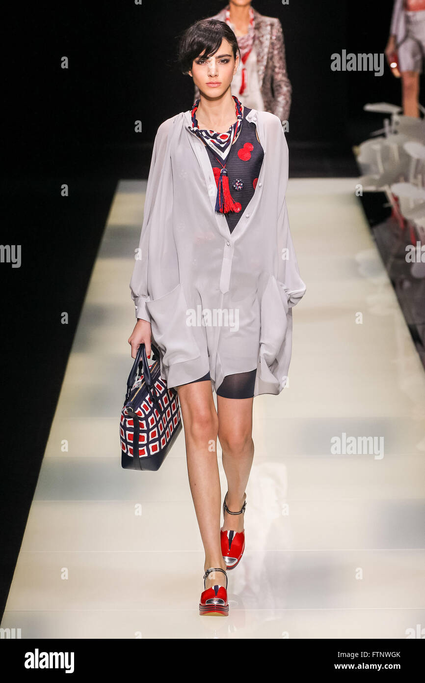 MILAN, ITALY - SEPTEMBER 28: A model walks the runway during the ...