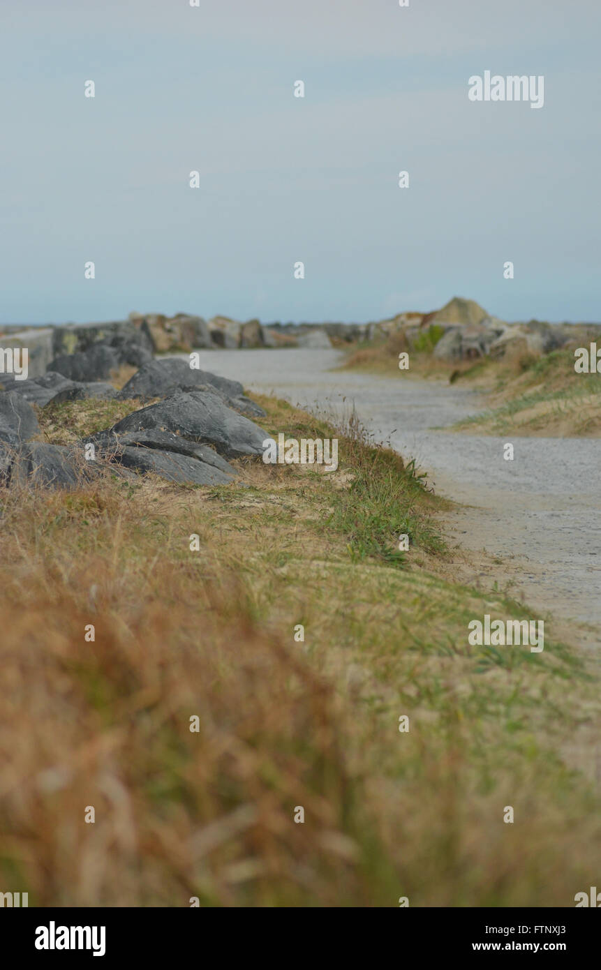 A sandy path lined with rocks and grass Stock Photo - Alamy