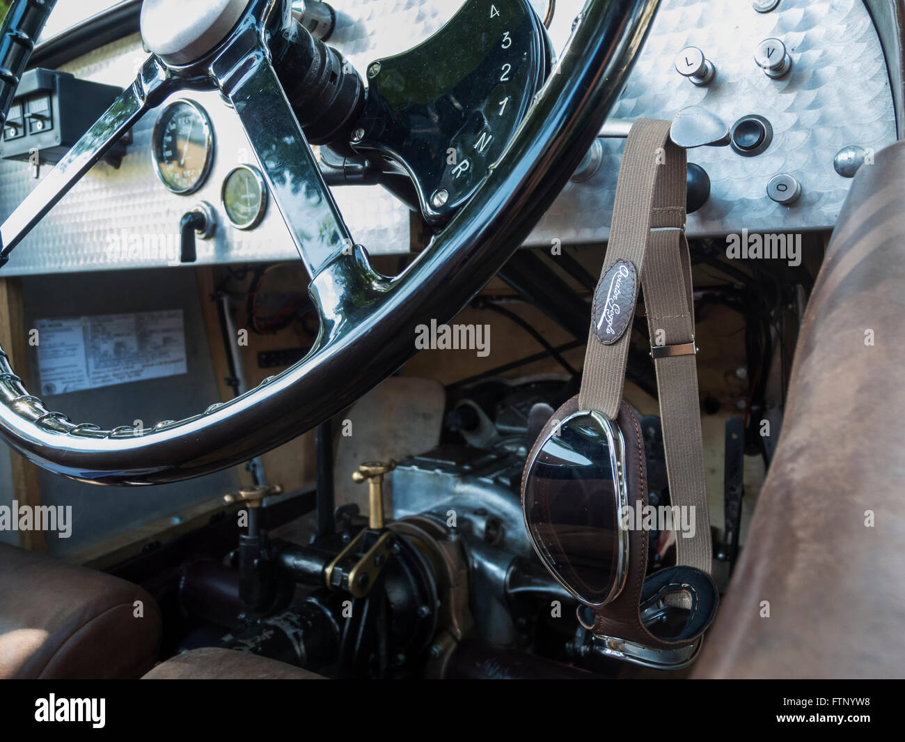 Merano, Italy - July 9, 2015: steering wheel of the Riley Ulster IMP ...