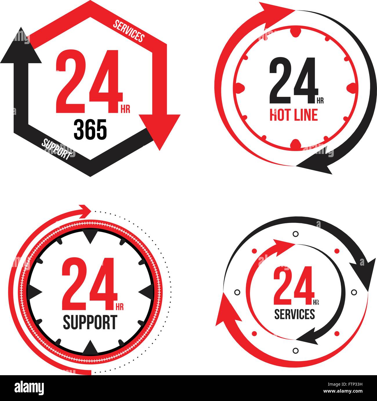 Service and support for customers around the clock or 24 hours icon ...