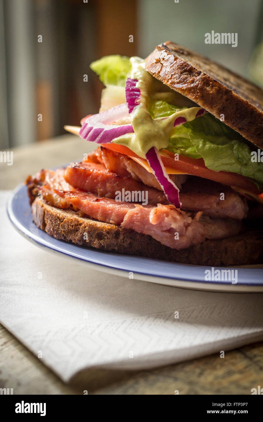 Leftover holiday ham sandwich with cheese and spicy honey mustard Stock ...