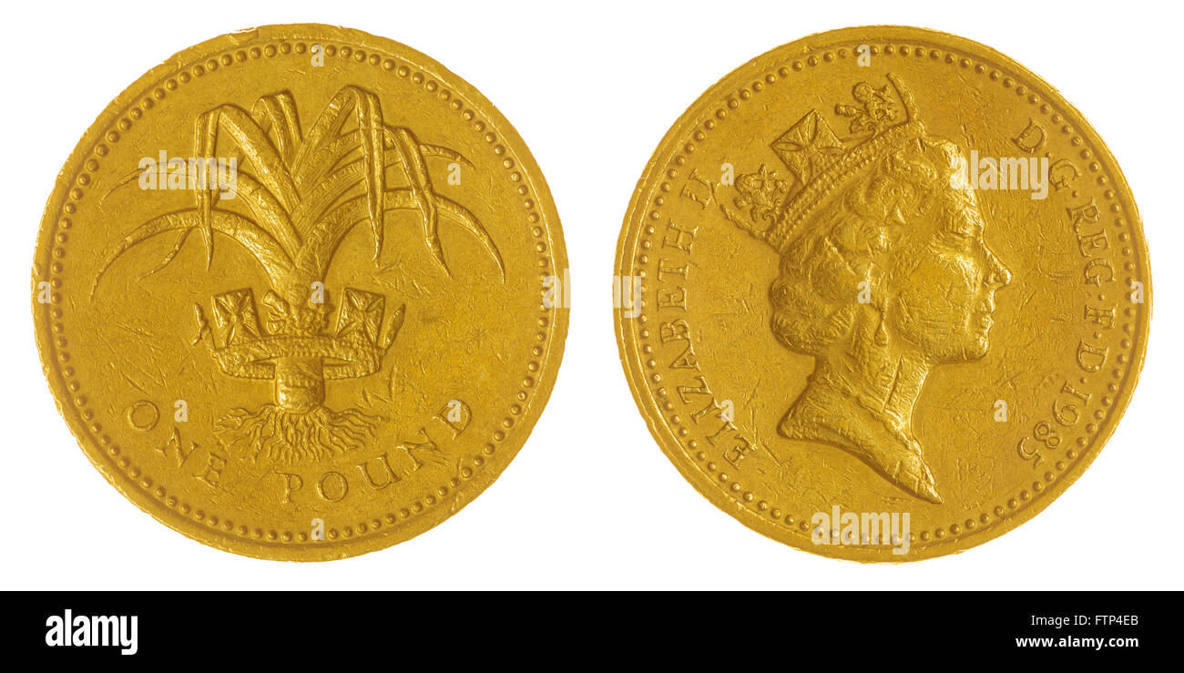 Nickel Brass 1 pound 1985 coin isolated on white background, Great ...