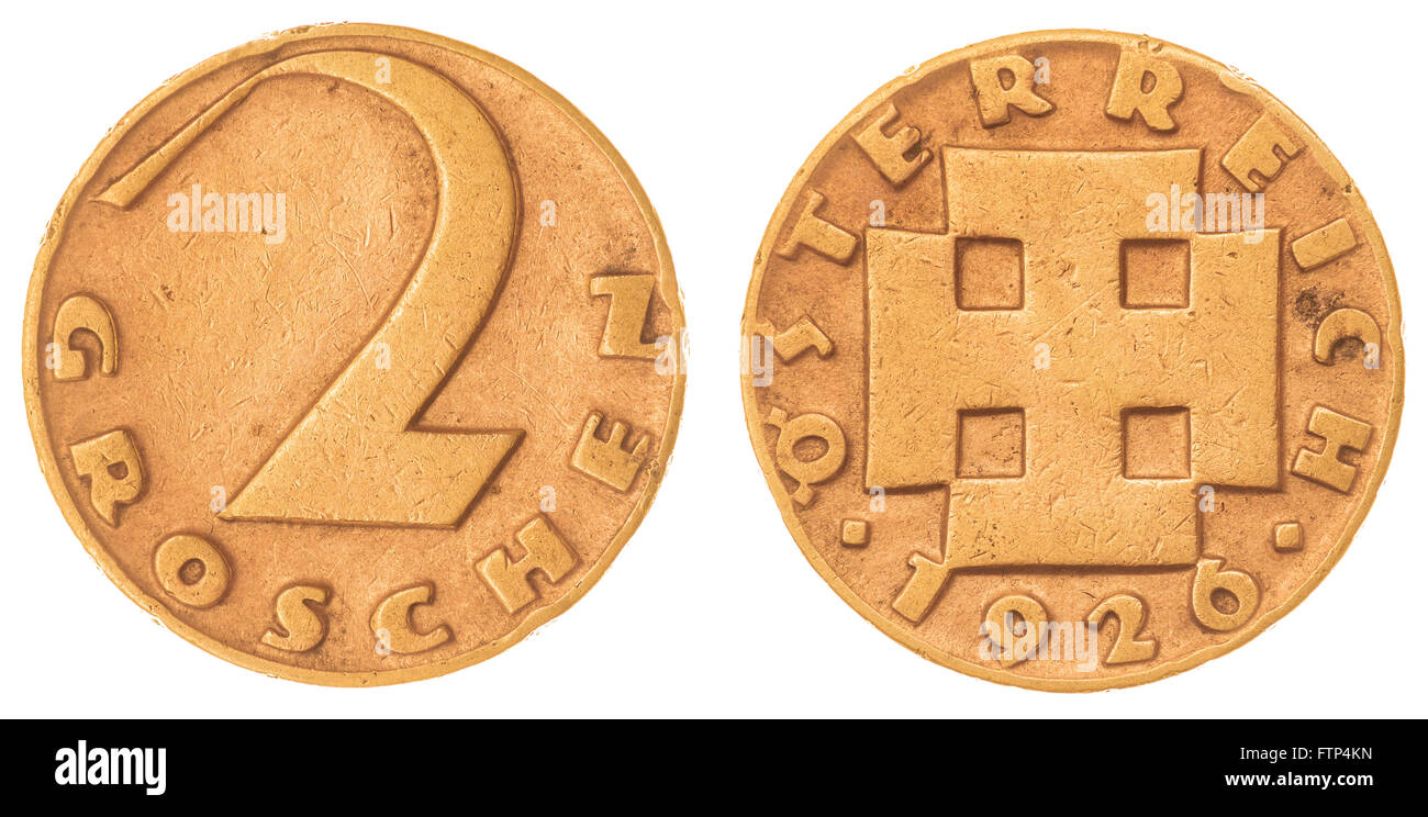 Bronze 2 groschen 1926 coin isolated on white background, Austria Stock ...