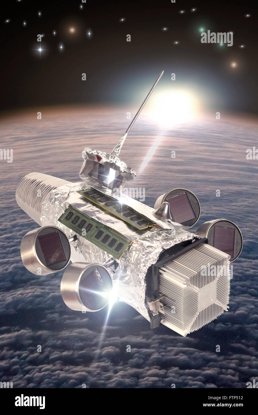 Homemade solar powered spaceship satellite in orbit around earth Stock ...