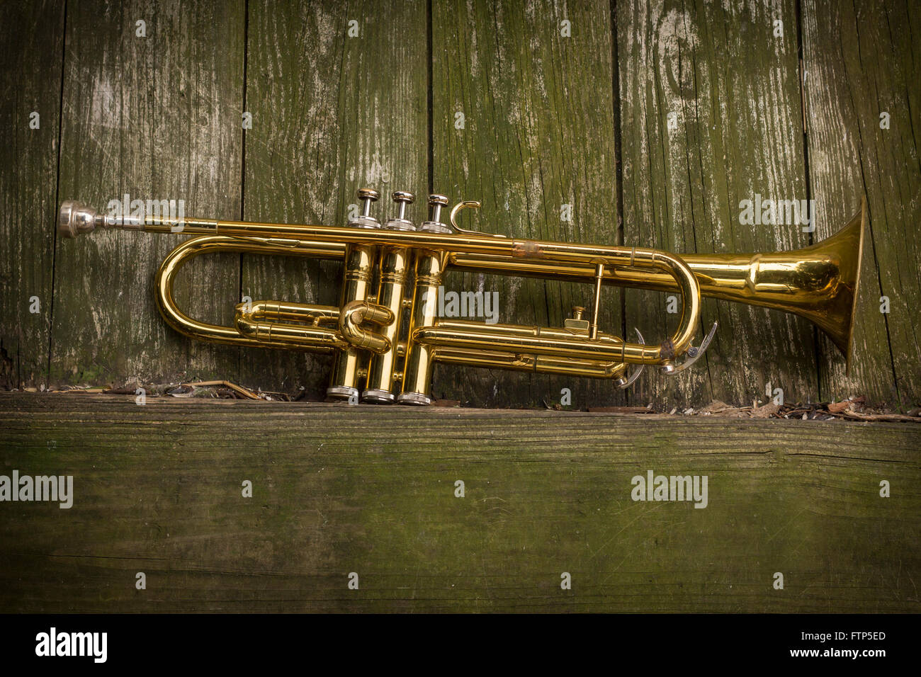 Old worn trumpet stands alone against a grungy wall Stock Photo - Alamy