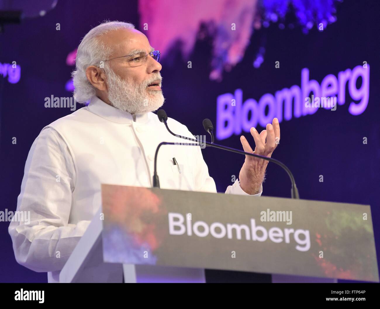 Indian Prime Minister Narendra Modi addressing the Bloomberg India ...