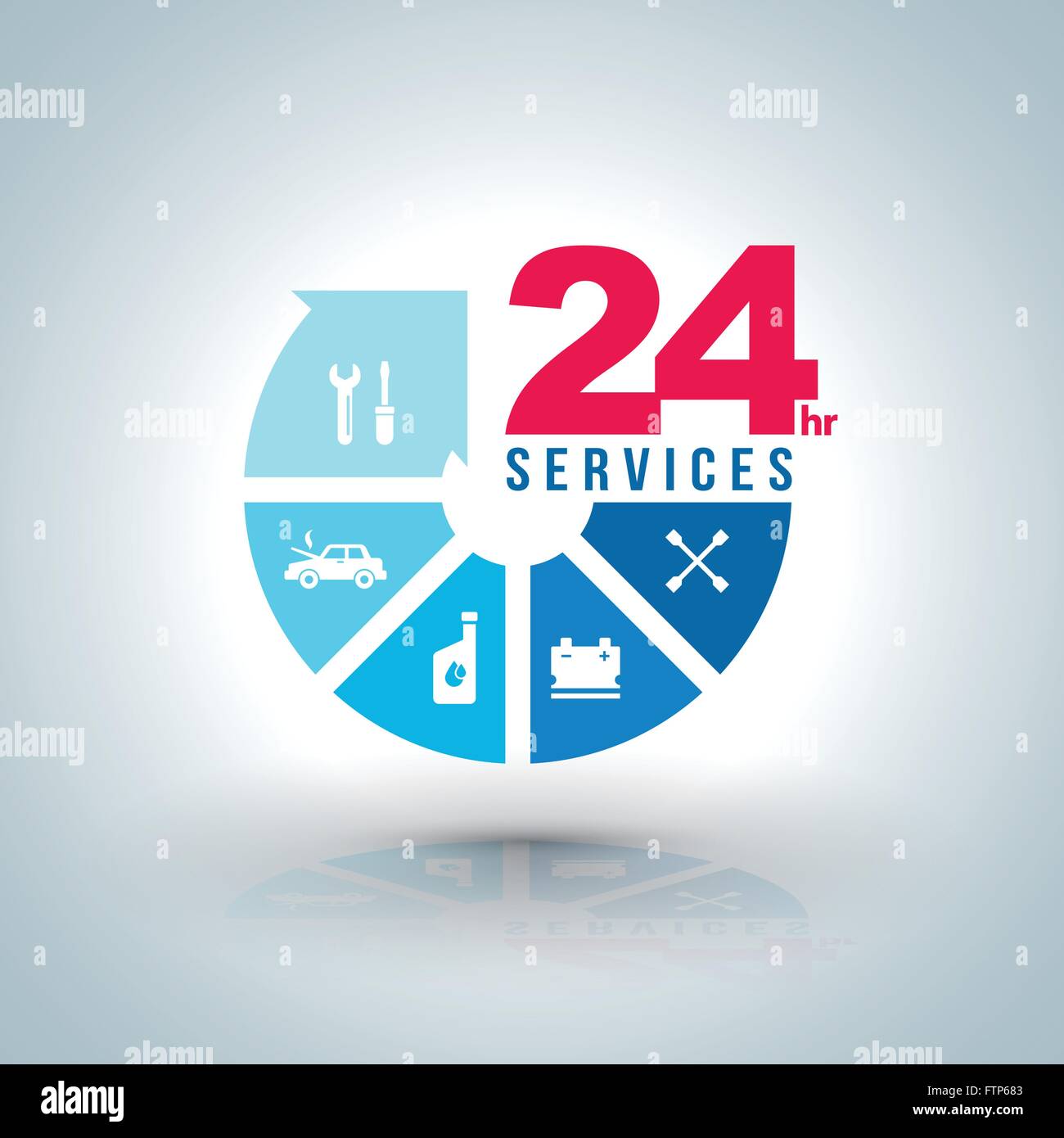 Circle arrow step services 24 hours with icons for car service. Vector ...