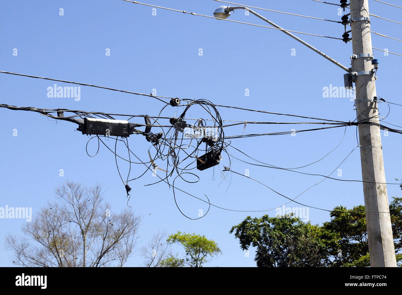 Wiring and telephone network television to cable damaged Stock Photo ...