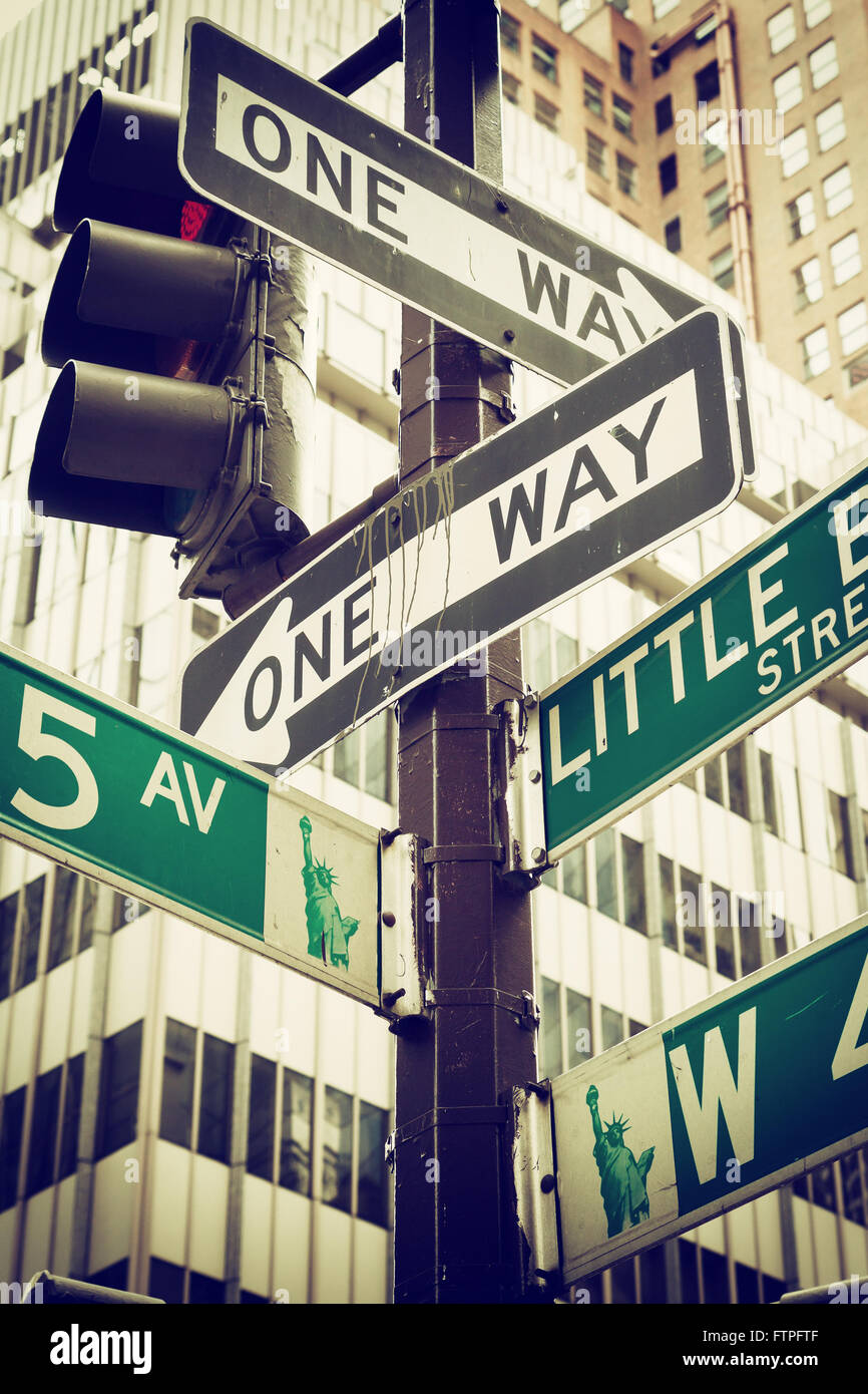 Vintage photo of the street signs for Fifth Avenue and Liitle Brazil ...