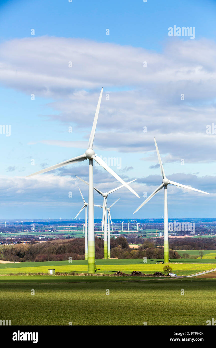 Wind park, wind power plant, turbines near Ense, Germany, in the back a ...