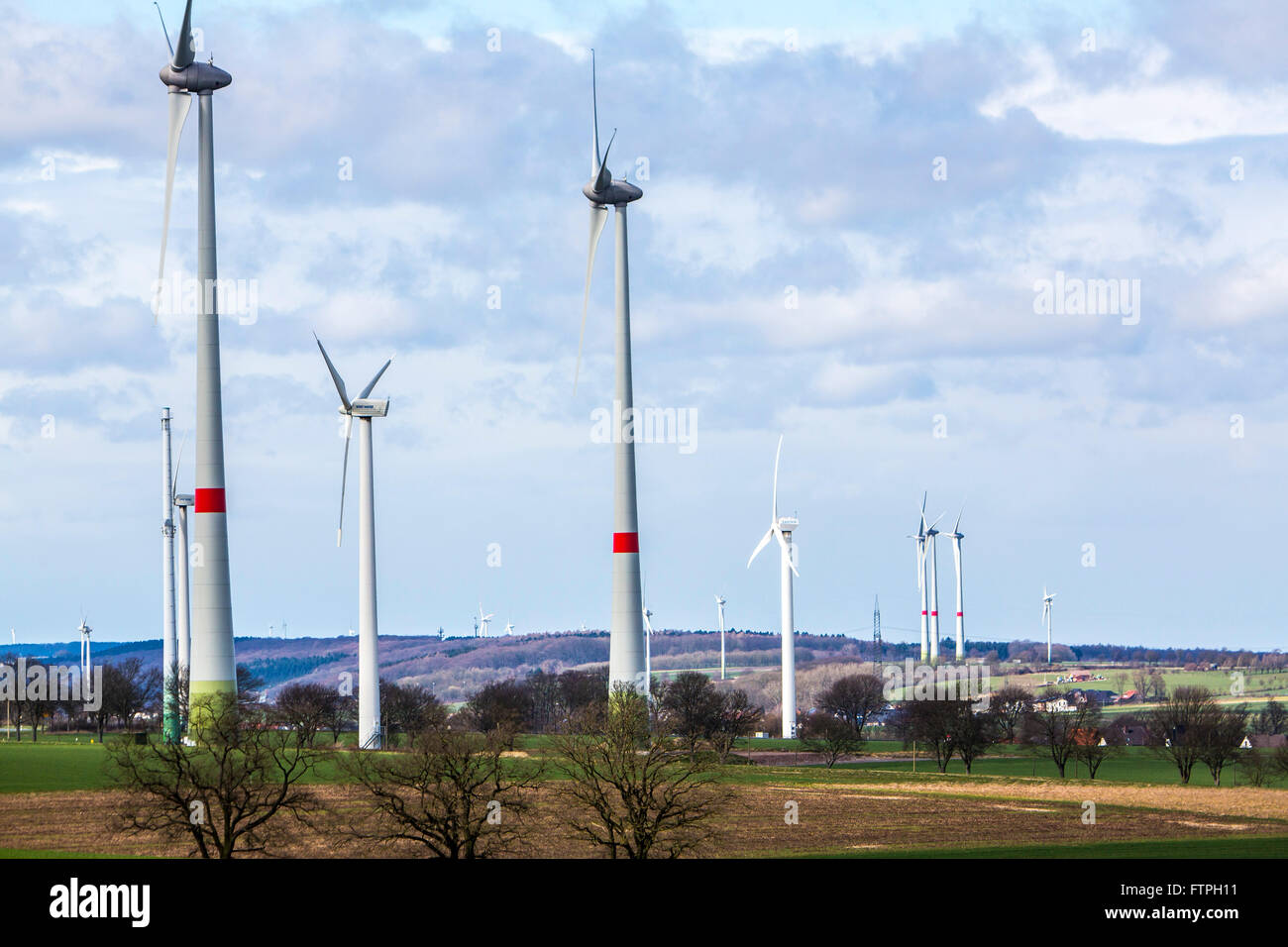 Wind park, wind power plant, turbines near Ense, Germany Stock Photo ...