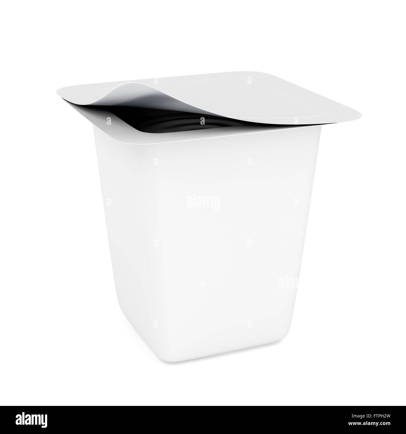 Open yogurt container on white background Stock Photo - Alamy