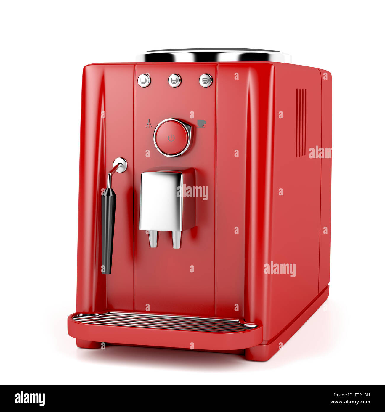 Red automatic coffee machine on white background Stock Photo - Alamy
