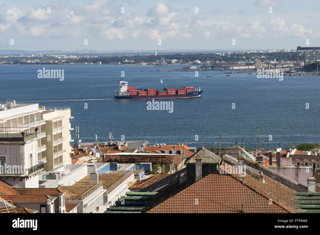 Port containers browsing the estuary of the River Tagus Stock Photo - Alamy