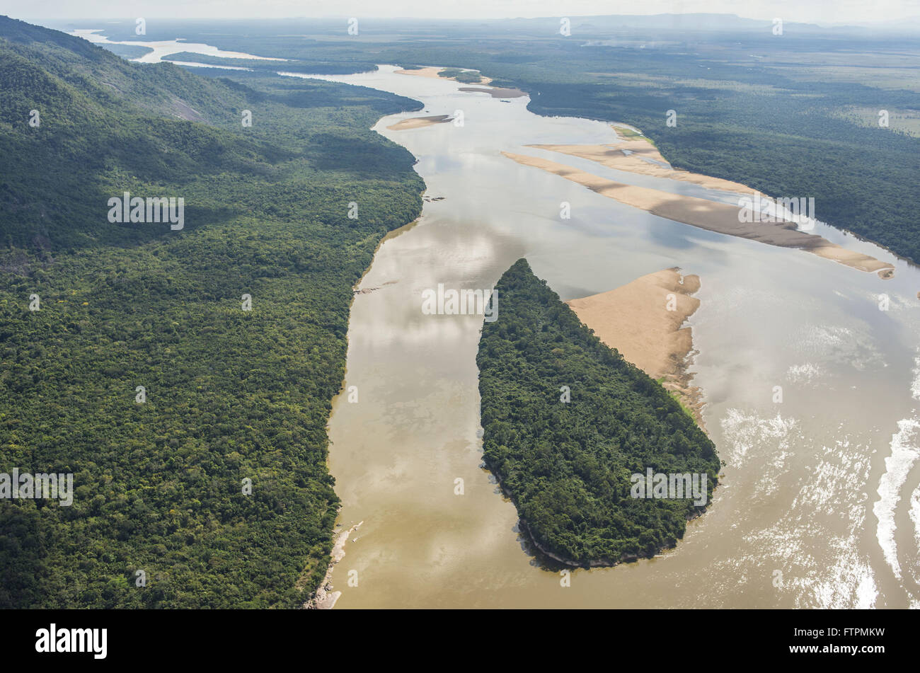 Aerial view of the Amazon forest with White River in the region of ...