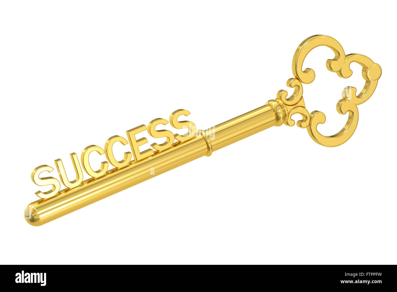 Success - Golden Key, 3D rendering isolated on white background Stock ...