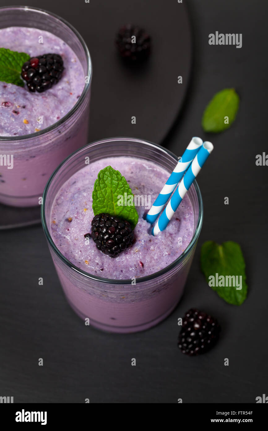 Fresh blackberry yogurt smoothie hi-res stock photography and images ...