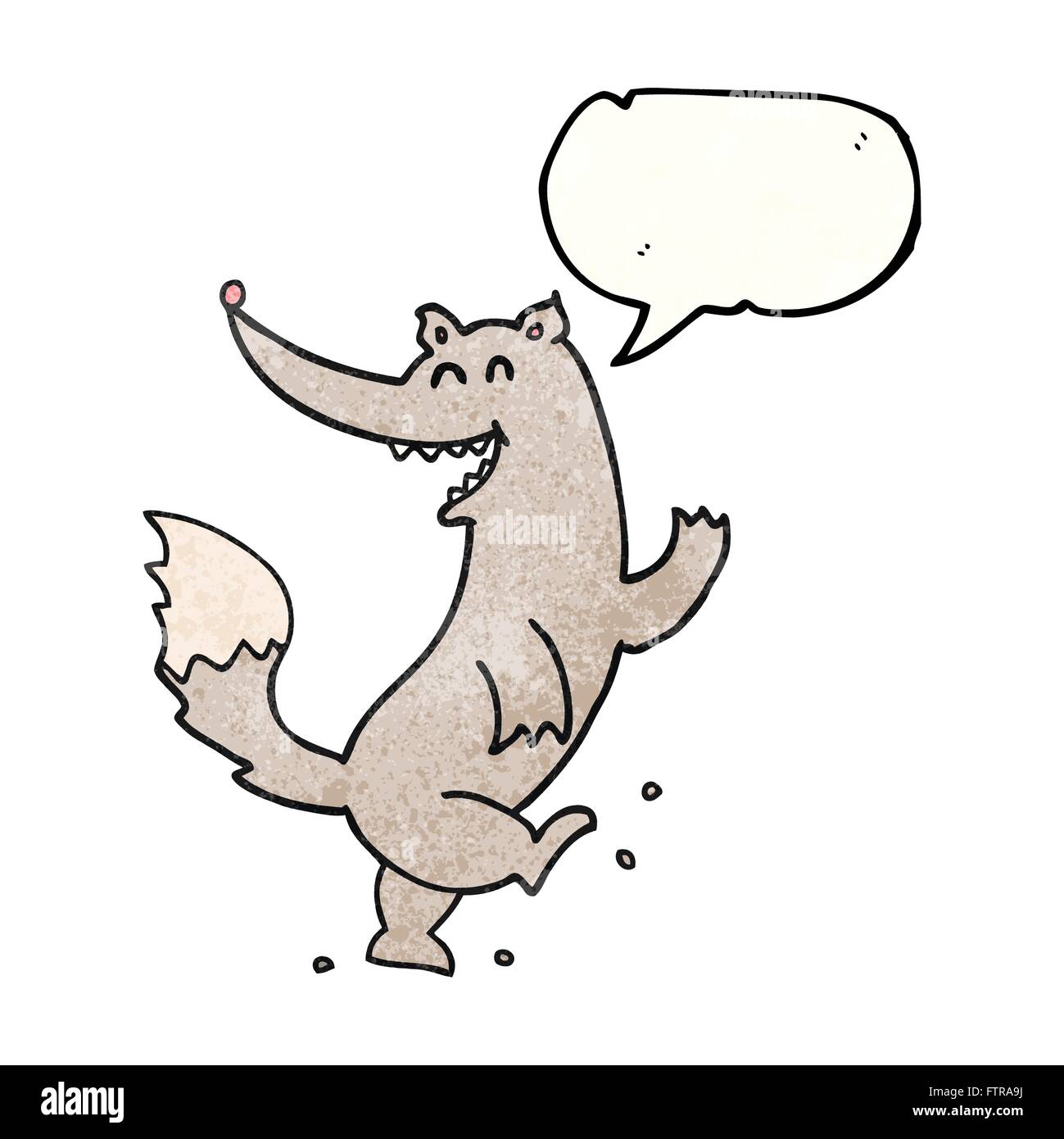 freehand speech bubble textured cartoon happy wolf dancing Stock Vector ...