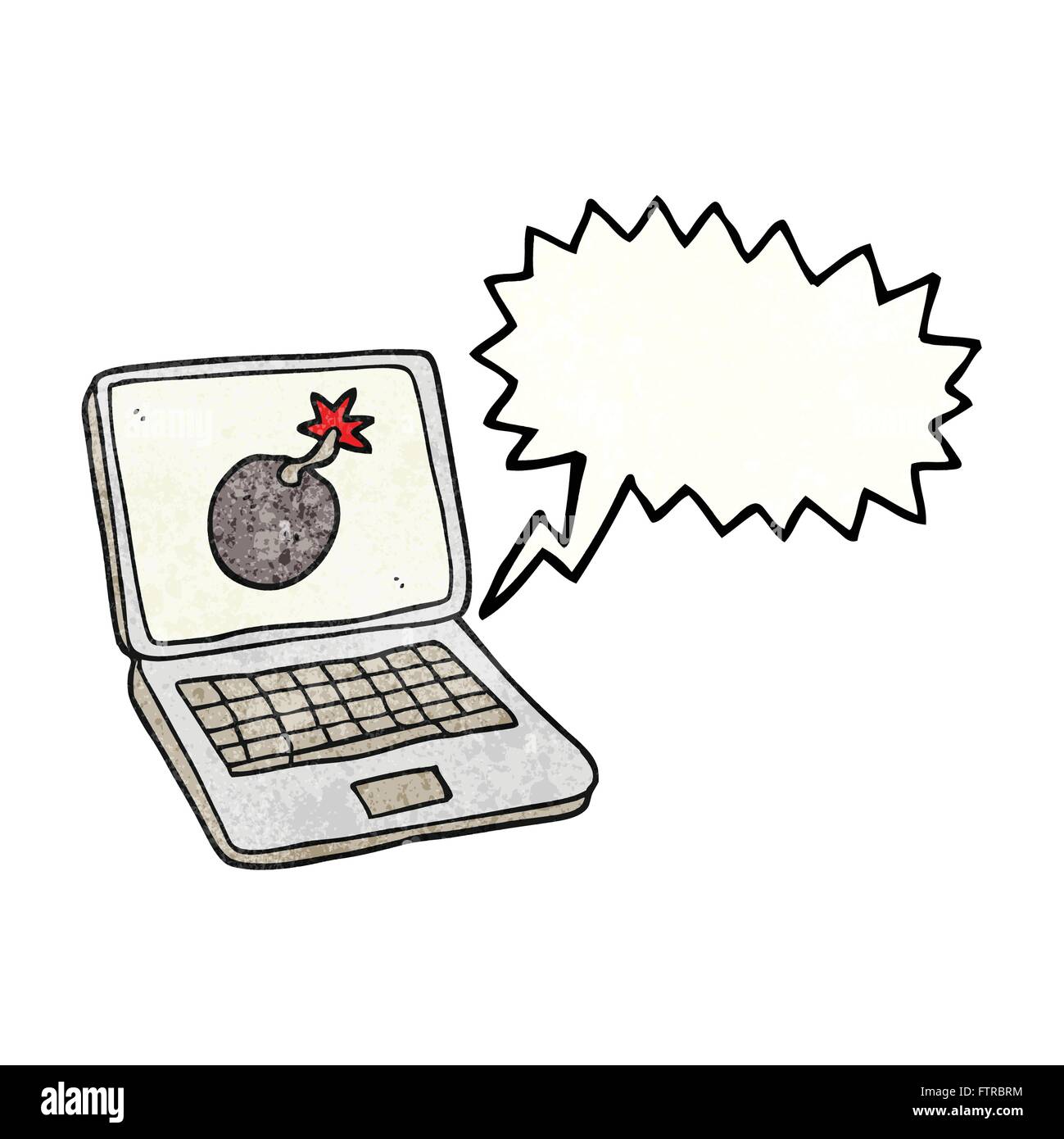 freehand speech bubble textured cartoon laptop computer with error ...