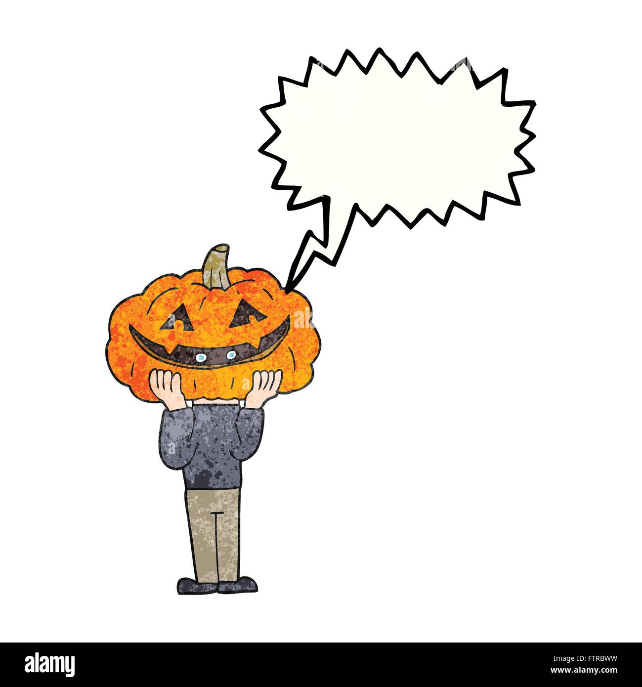 freehand speech bubble textured cartoon pumpkin head halloween costume ...