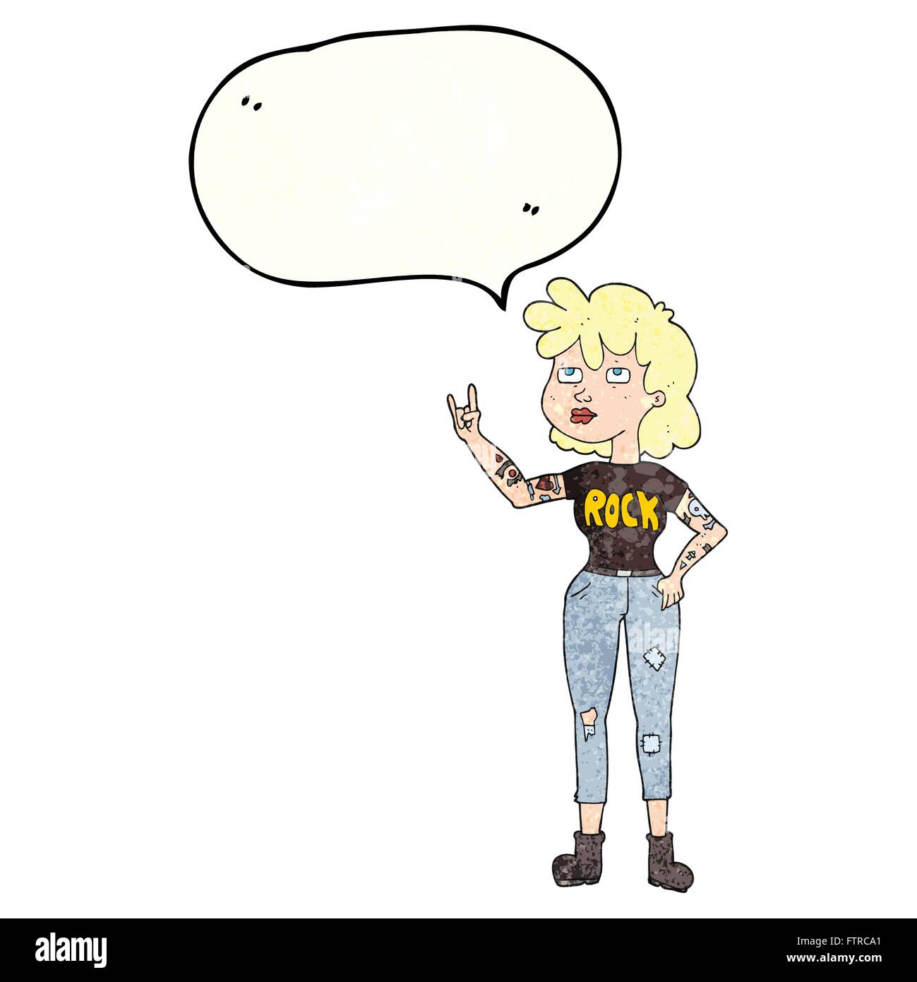 freehand speech bubble textured cartoon rocker girl Stock Vector Image ...