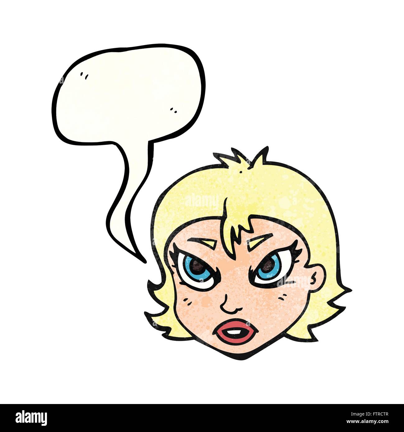 freehand speech bubble textured cartoon angry female face Stock Vector ...