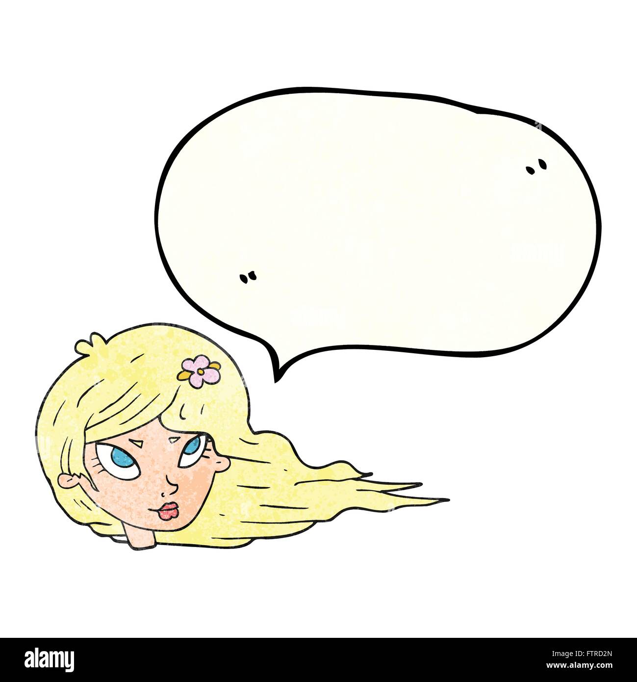 Freehand Speech Bubble Textured Cartoon Woman With Blowing Hair Stock