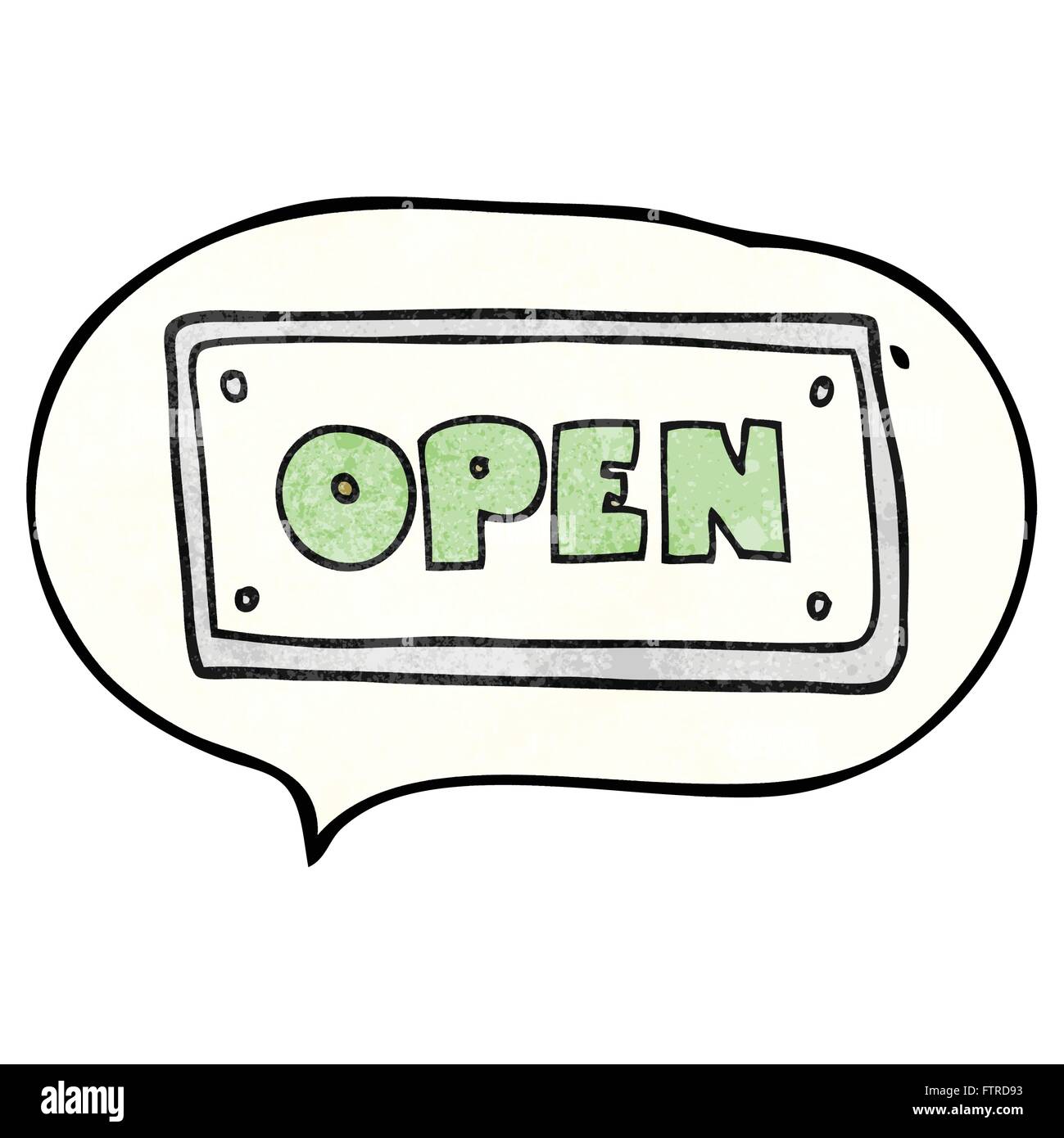 freehand speech bubble textured cartoon open sign Stock Vector Image ...