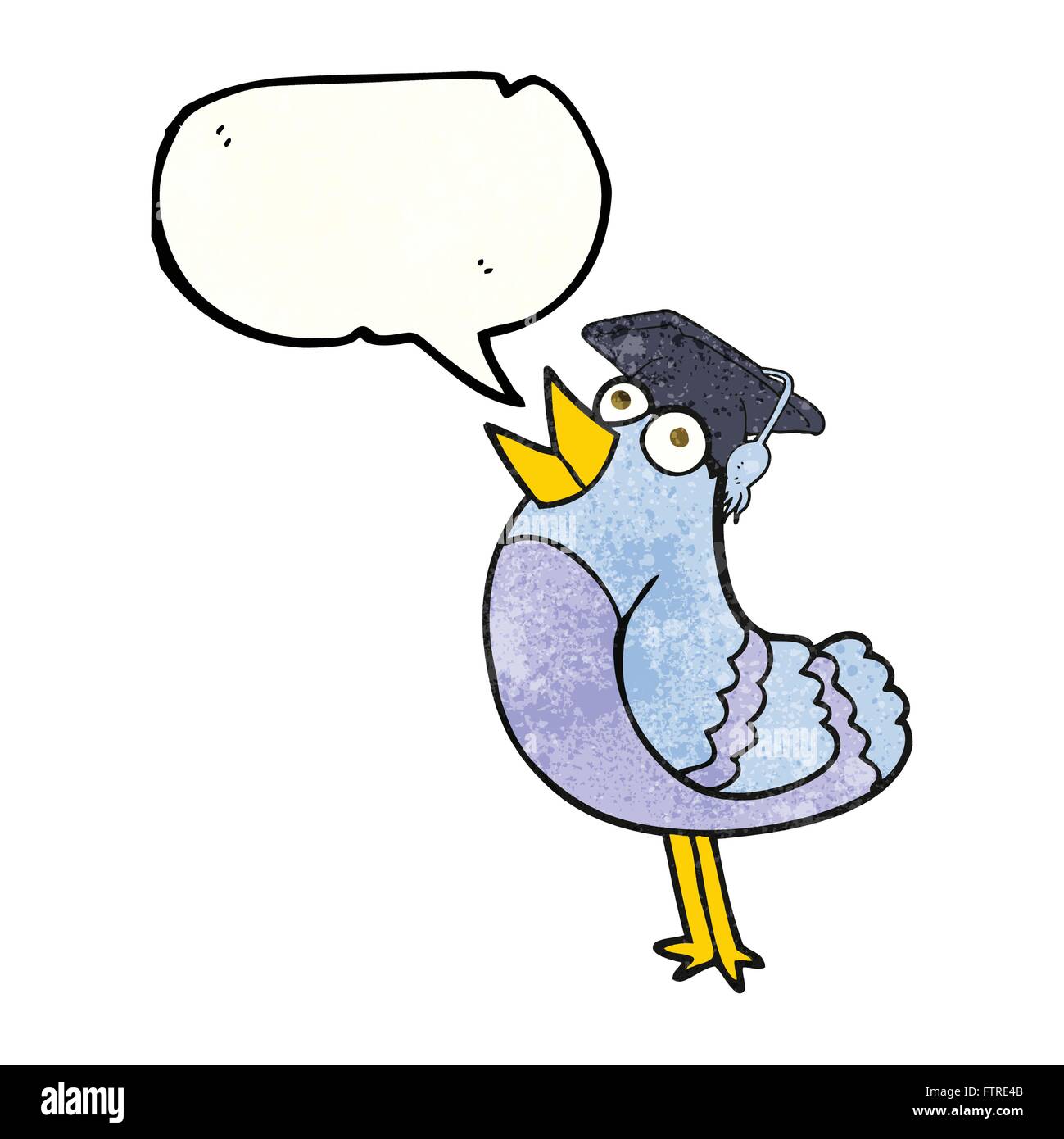 freehand speech bubble textured cartoon bird wearing graduation cap ...