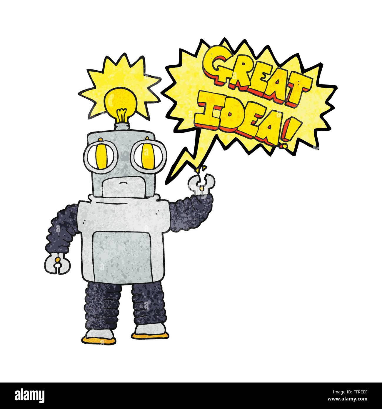 freehand speech bubble textured cartoon robot with great idea Stock ...
