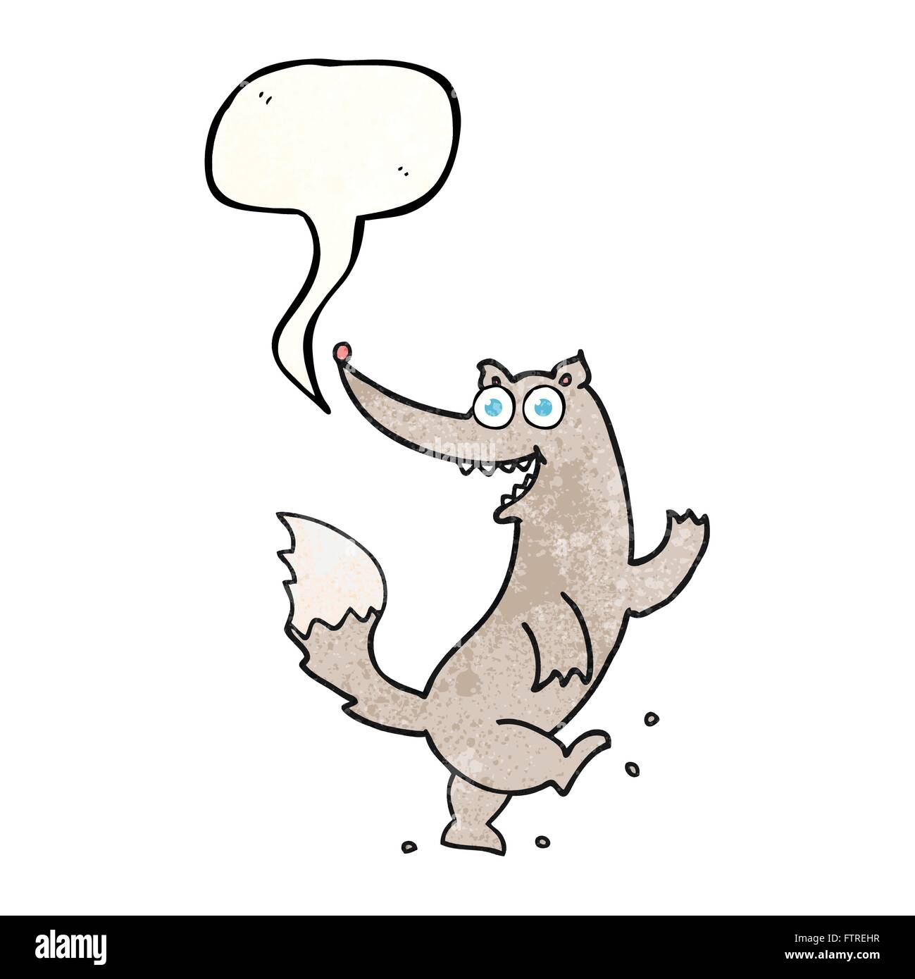freehand speech bubble textured cartoon happy wolf dancing Stock Vector ...