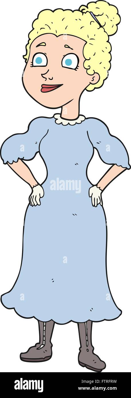 freehand drawn cartoon victorian woman in dress Stock Vector Image ...
