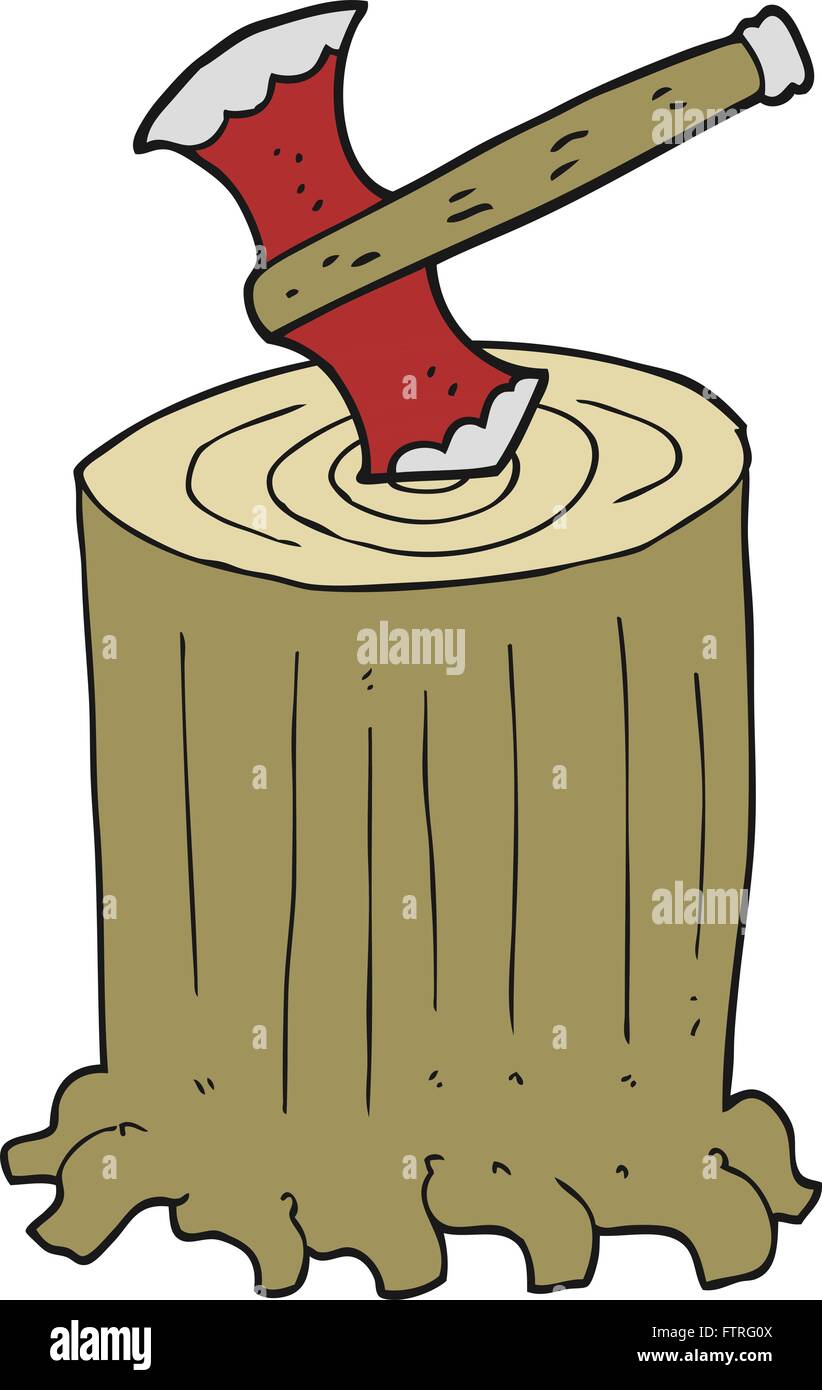 freehand drawn cartoon tree stump and axe Stock Vector Image & Art - Alamy