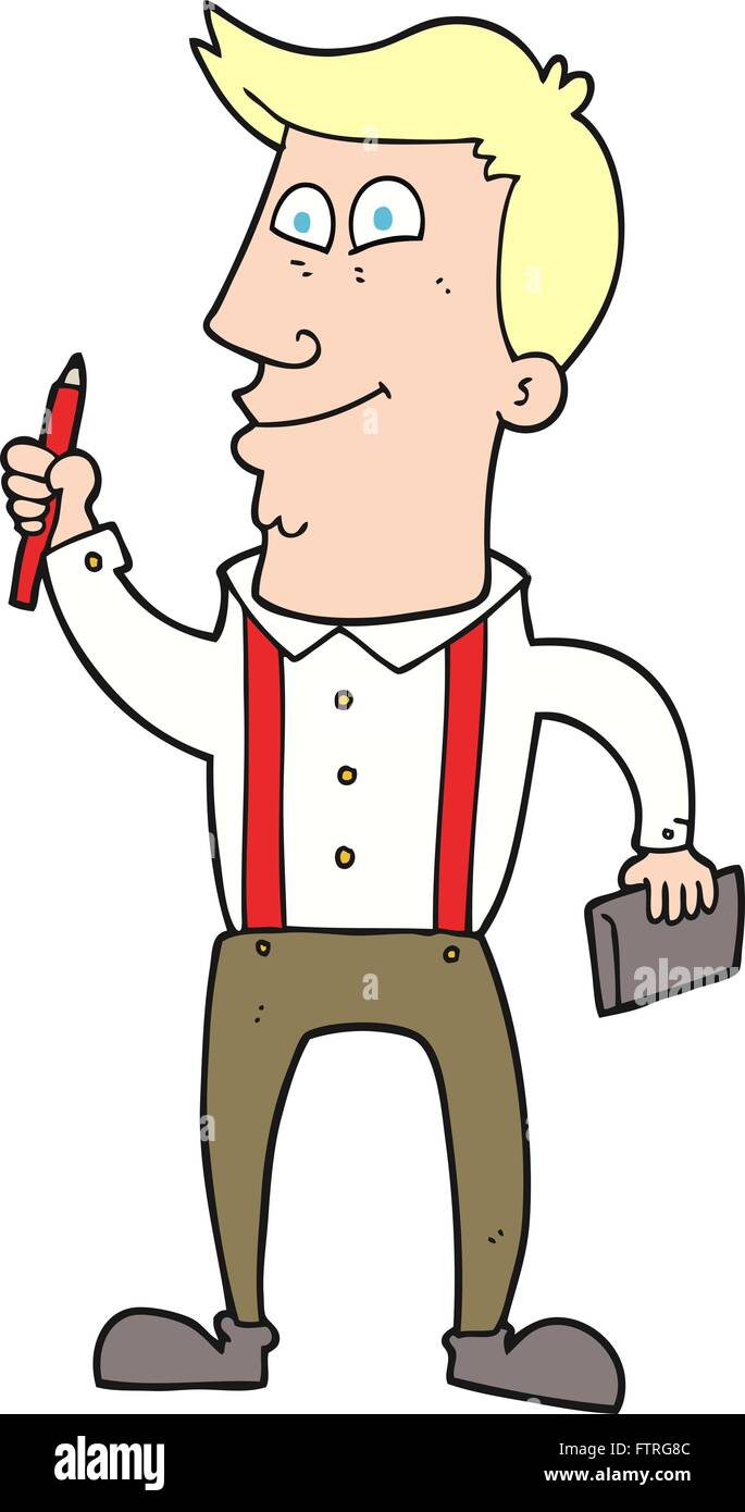 freehand drawn cartoon man with notebook and pen Stock Vector Image ...
