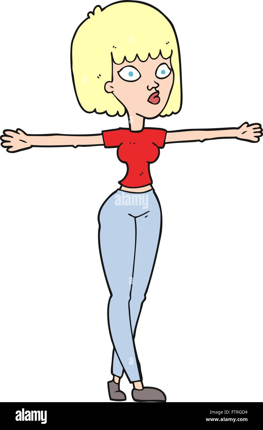 freehand drawn cartoon woman spreading arms Stock Vector Image & Art ...