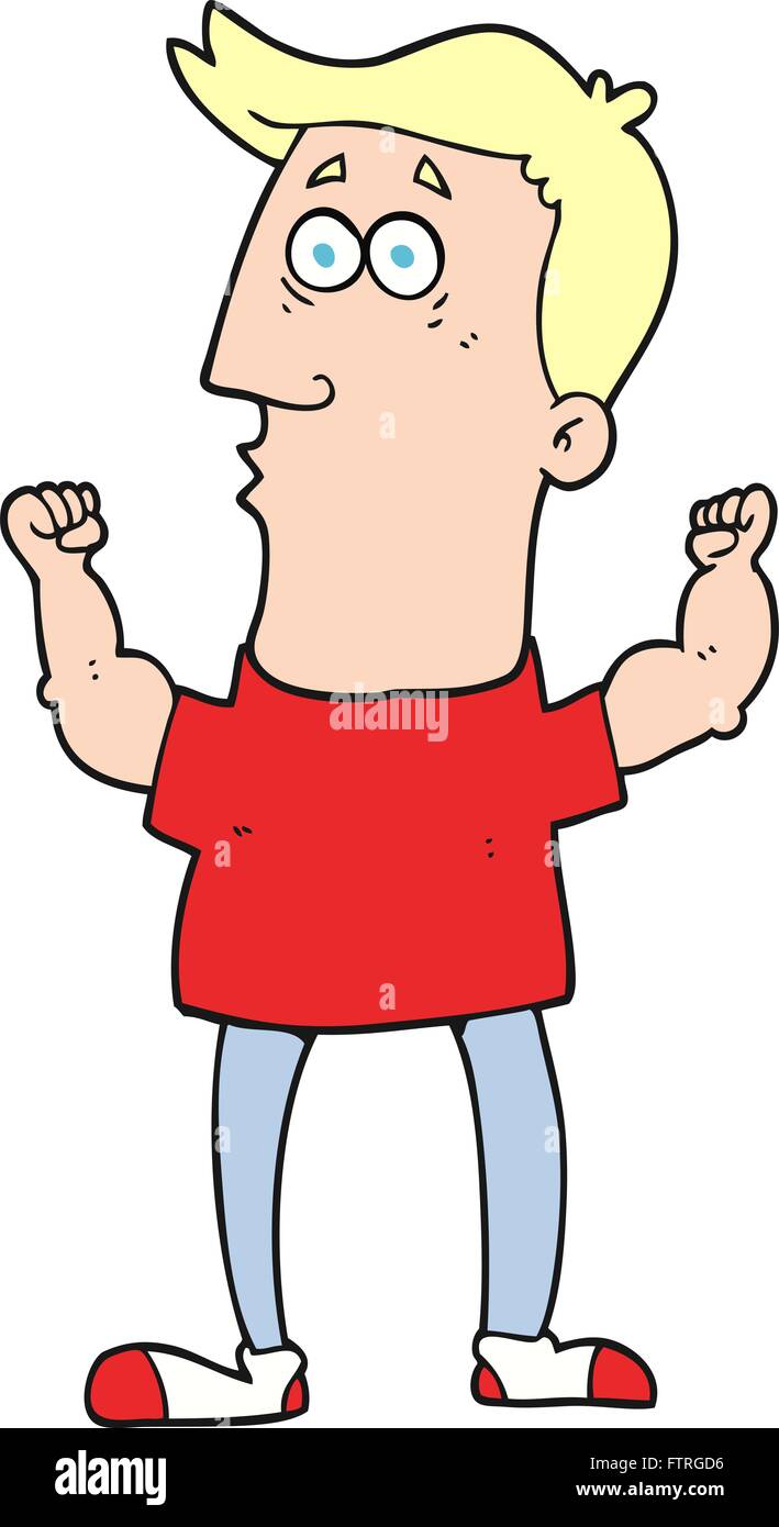 freehand drawn cartoon surprised man flexing biceps Stock Vector Image ...