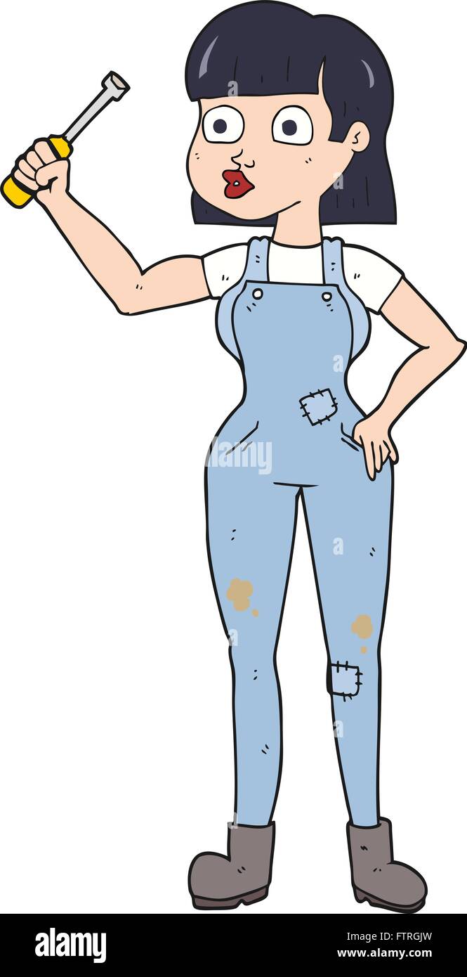 freehand drawn cartoon female mechanic Stock Vector Image & Art - Alamy