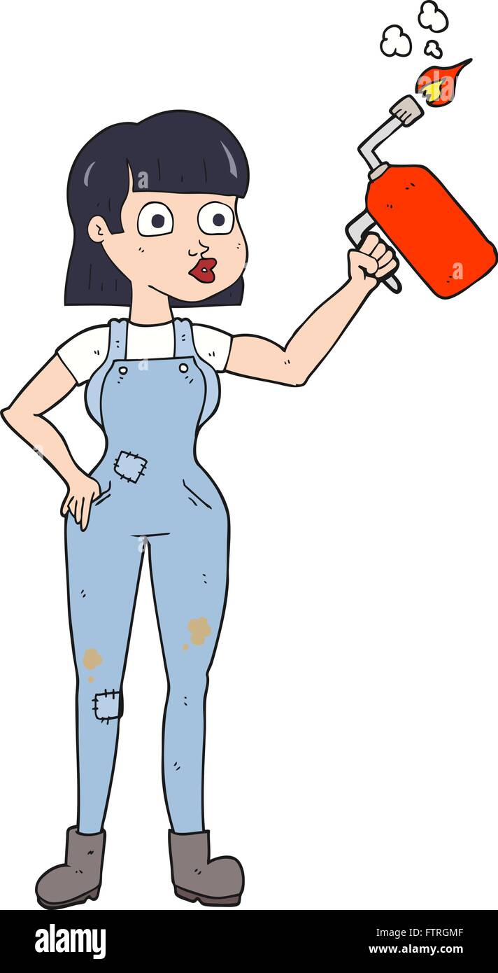 freehand drawn cartoon woman in dungarees Stock Vector Image & Art - Alamy