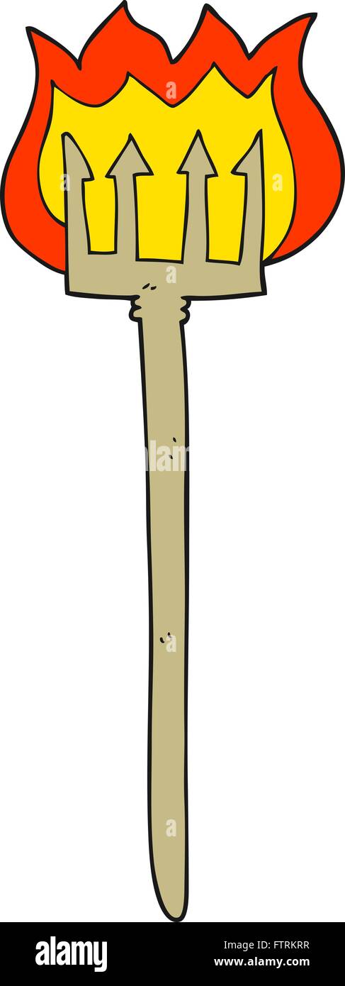 freehand drawn cartoon flaming devil fork Stock Vector Image & Art - Alamy