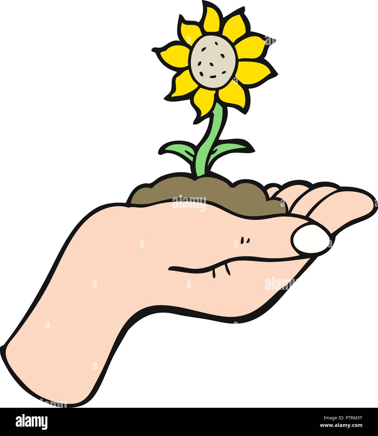 freehand drawn cartoon flower growing in palm of hand Stock Vector ...