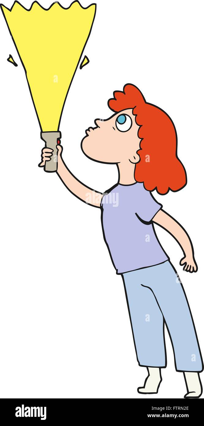 freehand drawn cartoon woman searching with torch Stock Vector Image ...