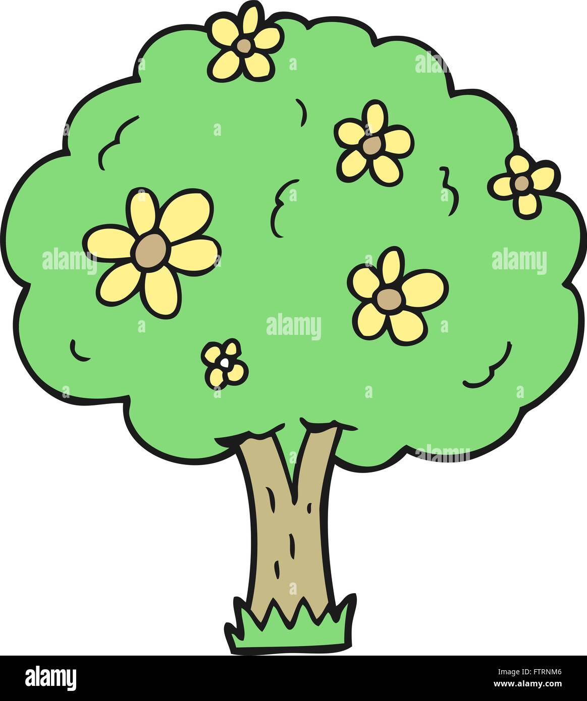 freehand drawn cartoon tree with flowers Stock Vector Image & Art - Alamy
