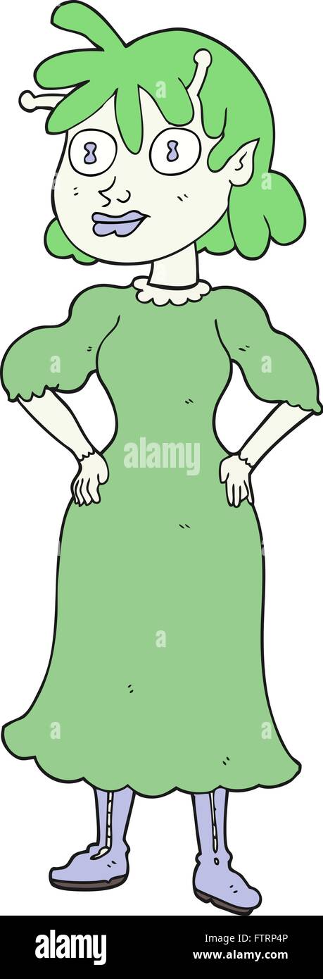 freehand drawn cartoon alien woman Stock Vector Image & Art - Alamy