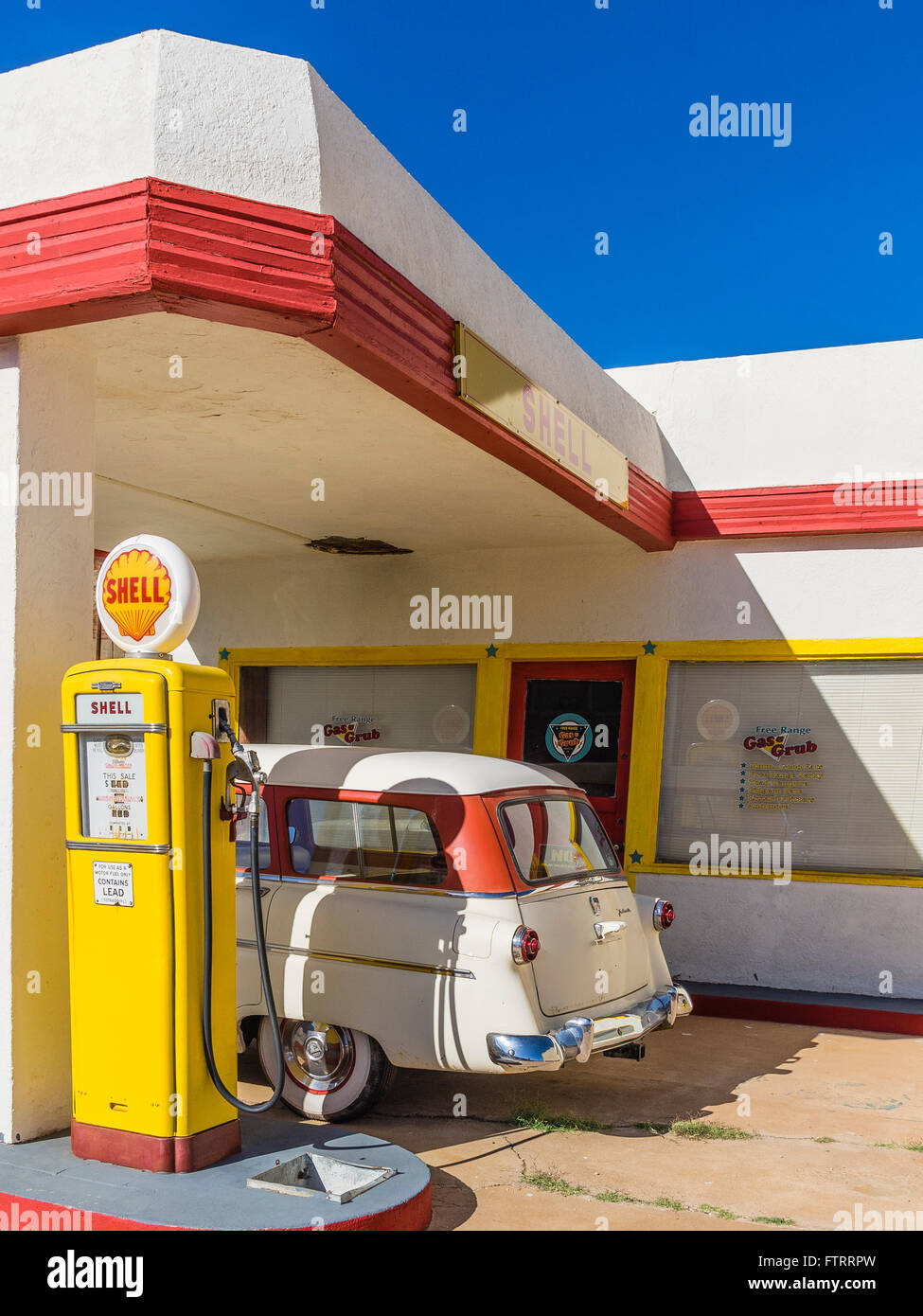 Classic 1950s Shell Gas Station painted yellow and red in Shell's ...