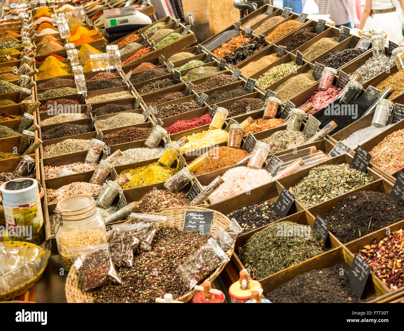 Herbs and spices on display at a market in Antibes, in the south of ...