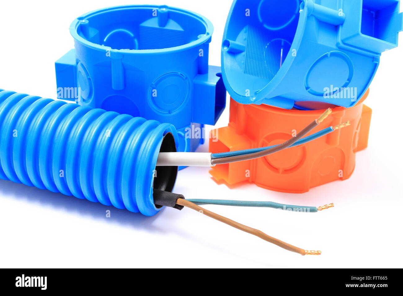 Corrugated plastic pipe with electrical cable and electrical box ...