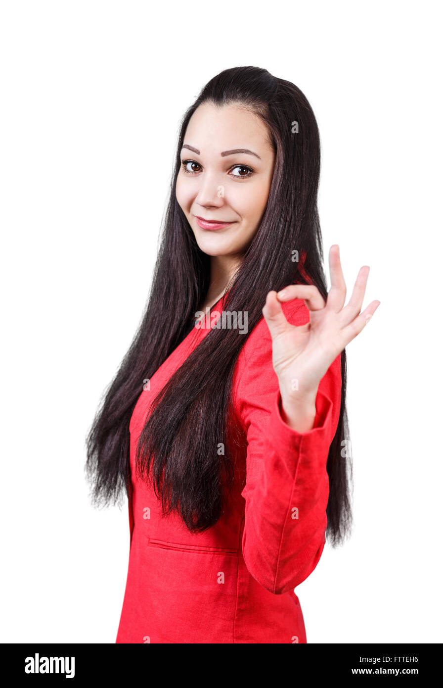 Young beautiful woman shows OK sign Stock Photo - Alamy
