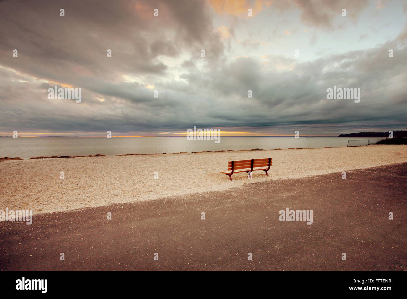 Empty bench at the beach Stock Photo - Alamy