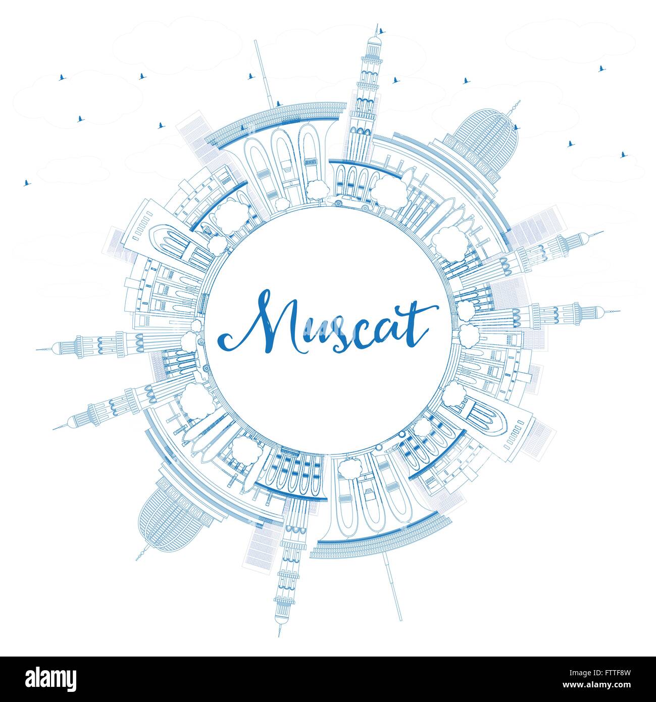 Outline Muscat Skyline with Blue Buildings. Vector illustration ...